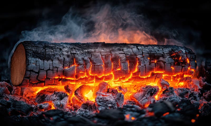 A Log Resting in a Crackling Campfire, Flames Dancing Stock Image ...