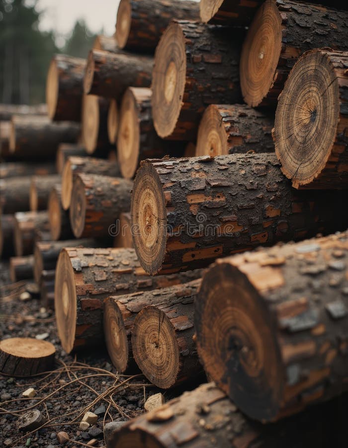 Log Sorting Yard with Stacked Timber Ready for Grading and Processing ...