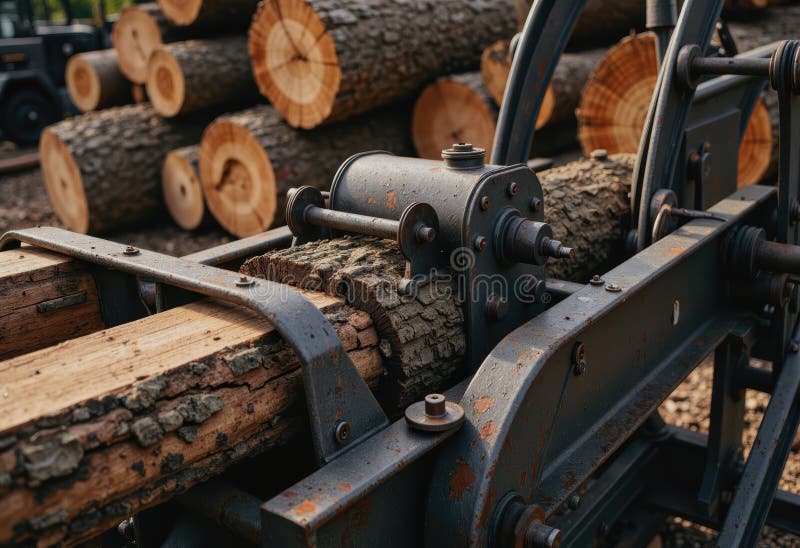 Log Sorting Yard with Timber Grading Equipment in Action Stock Photo - Image of tree ...