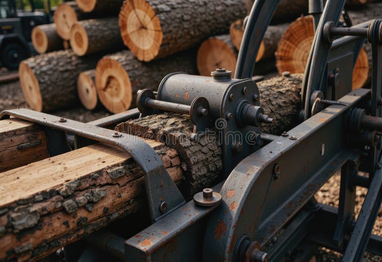 Log Sorting Yard with Timber Grading Equipment in Action Stock Photo ...