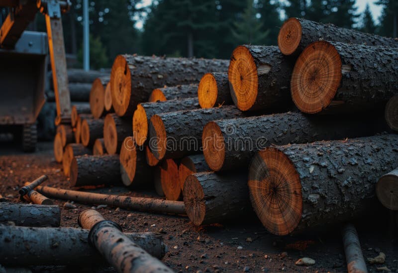 Log Sorting Yard with Timber Grading Equipment and Stacked Logs Stock Photo - Image of grading ...
