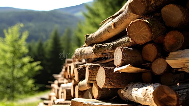 Log Stacks Along the Forest Road Stock Illustration - Illustration of ...
