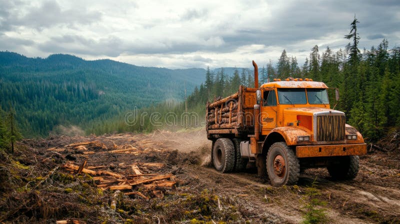 A Log Truck Carries Its Load through a Recently Harvested Forest Stock ...