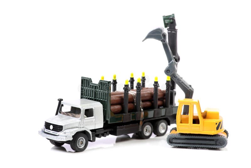 Log Truck and Loader Machine Stock Image - Image of white, loader: 64101917