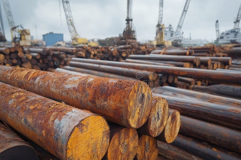 Log Trunks Pile, the Logging Timber Wood Industry. Stock Photo - Image ...