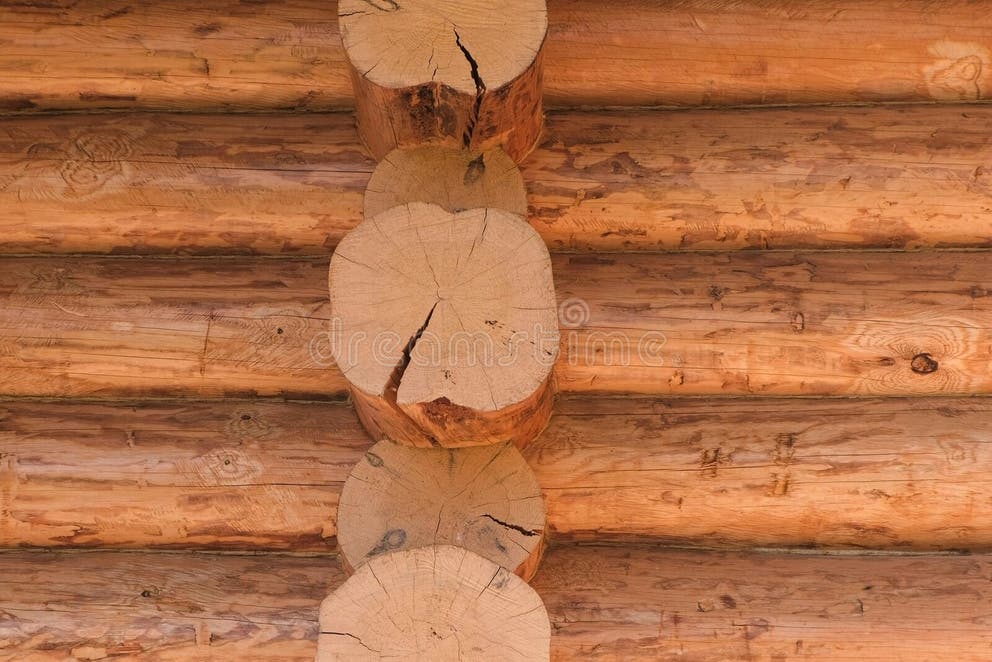 Log Wall of Chopped Logs in Log House. Stock Image - Image of brown ...