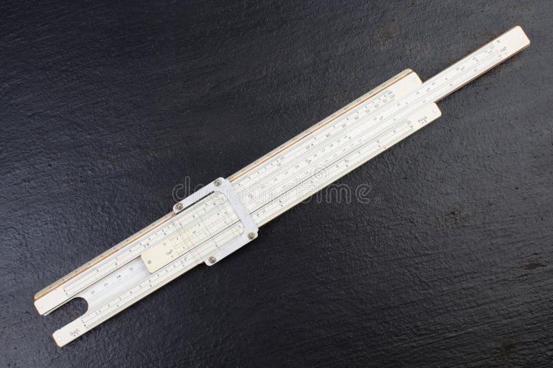 Logarithmic Ruler on Black Background. Stationery for Engineers and ...