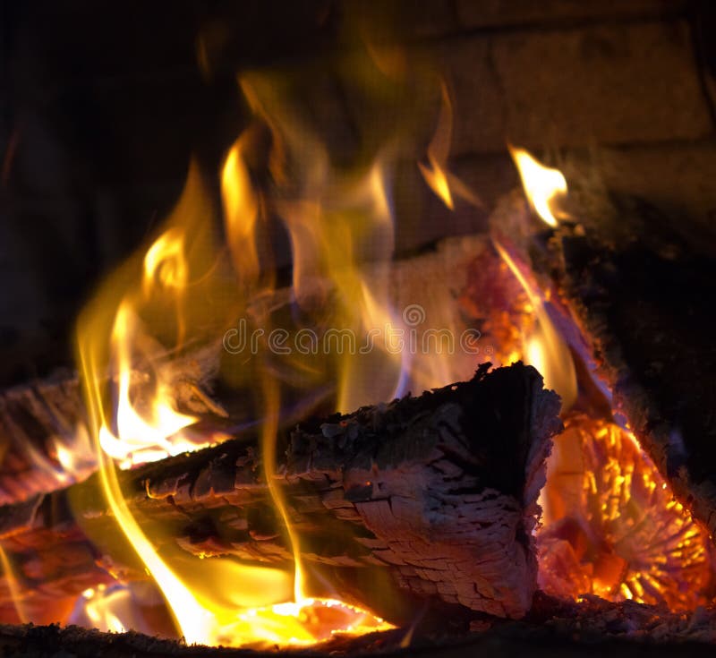 Logfire in fireplace stock photo. Image of bonfire, flaming - 145640550