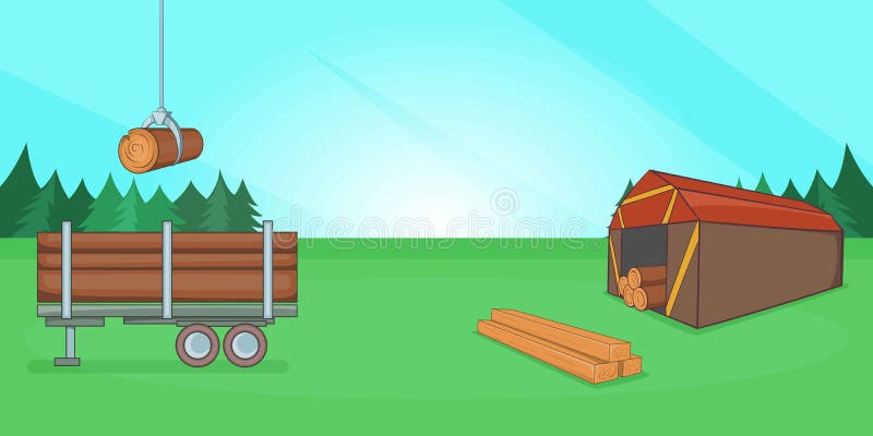 Logging Horizontal Banner, Cartoon Style Stock Vector - Illustration of ...