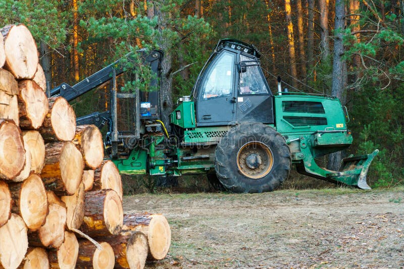 Logging Equipment in the Forest, Loading Logs for Transportation ...