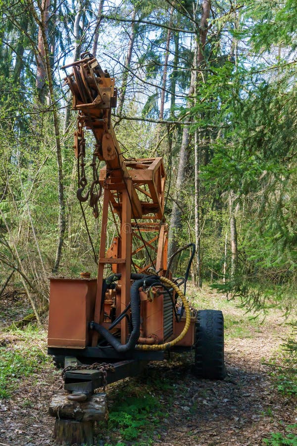 Logging Equipment in the Forest, Loading Logs for Transportation ...