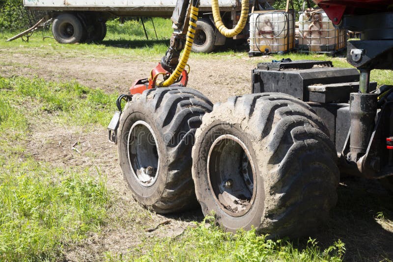 Logging Equipment.Harvester and Forwarder at the Logging Site Stock ...