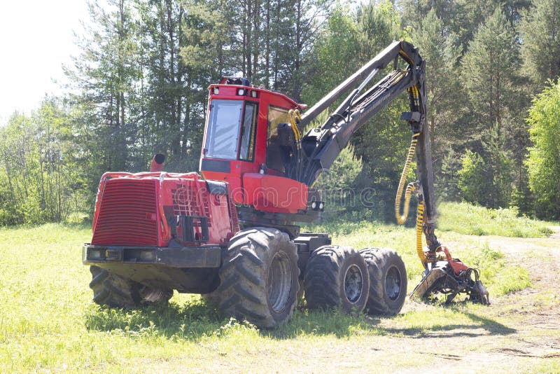 Logging Equipment.Harvester and Forwarder at the Logging Site Stock ...