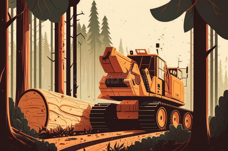 Logging Industry Scene with Heavy Machinery Cutting, Loading, and ...
