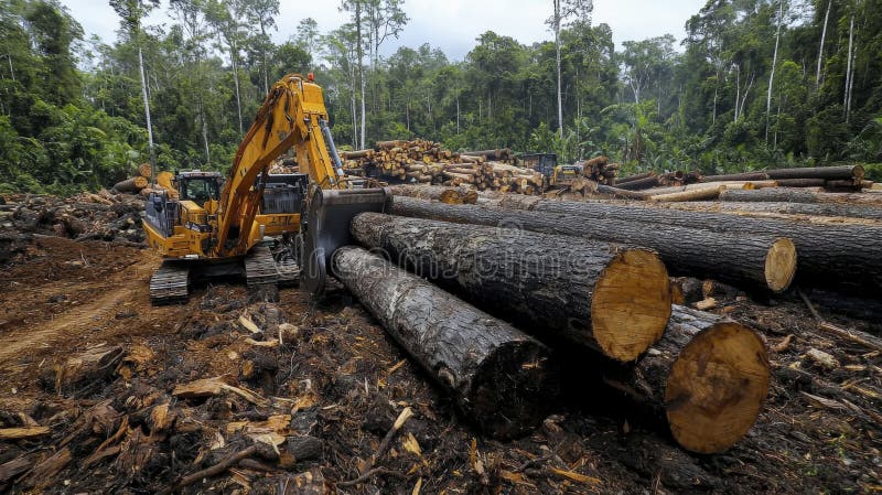 Logging Operation in Dense Forest Timber Harvesting Industry Natural ...