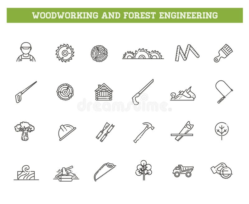 Logging, Sawmill Line Icons. Instruments for Working with Wood. Forest ...