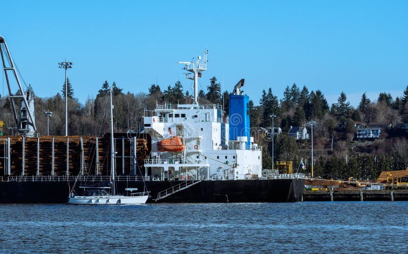Logging Ship at Port stock photo. Image of boat, ocean - 91548558