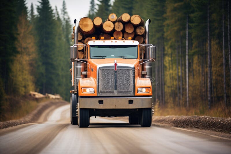 Logging Truck Filled with Timber on Forest Road Stock Illustration ...