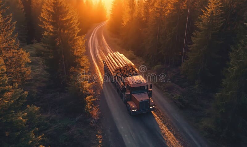 Logging Truck Transporting Timber Forest Sunset Stock Photos - Free ...