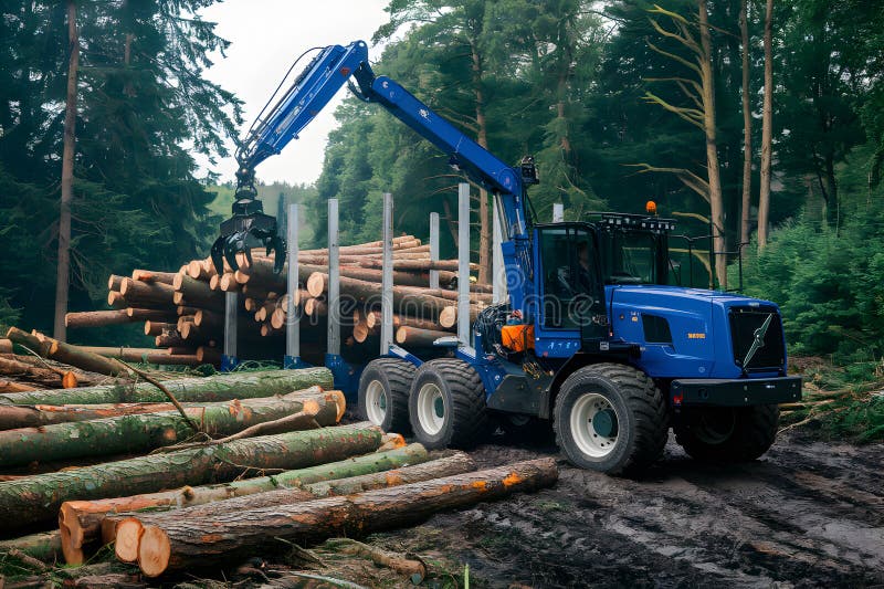 Logging Vehicle in Forest, Loading Cut Logs, Blending Nature and ...