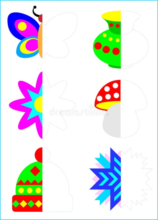 Logic Exercise for Young Children. Need To Draw the Second Parts of ...