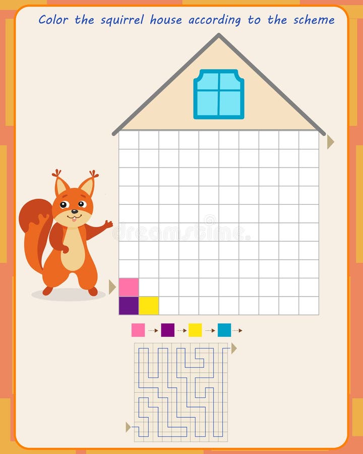Logic Game for Children. Color the Squirrel House According To the ...