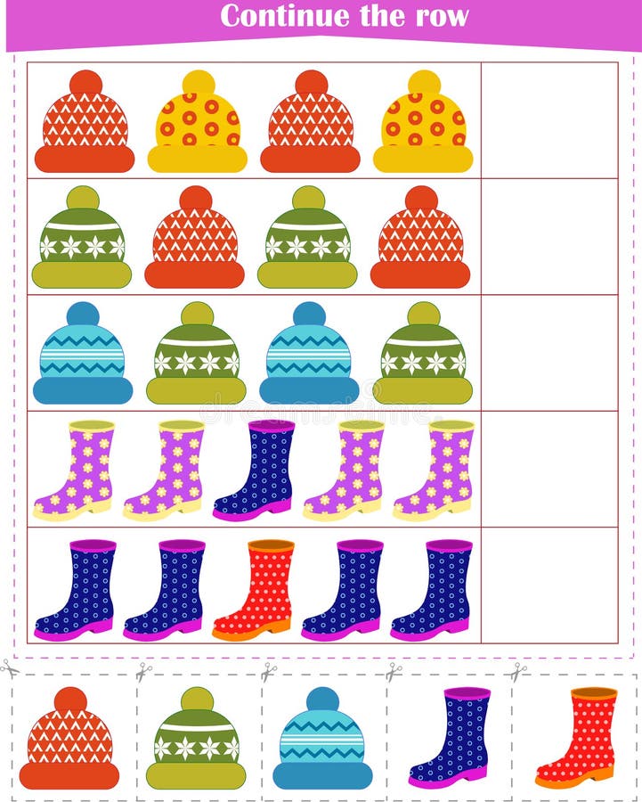 Logic Game for Children. Continue with a Row of Hats and Boots Stock ...