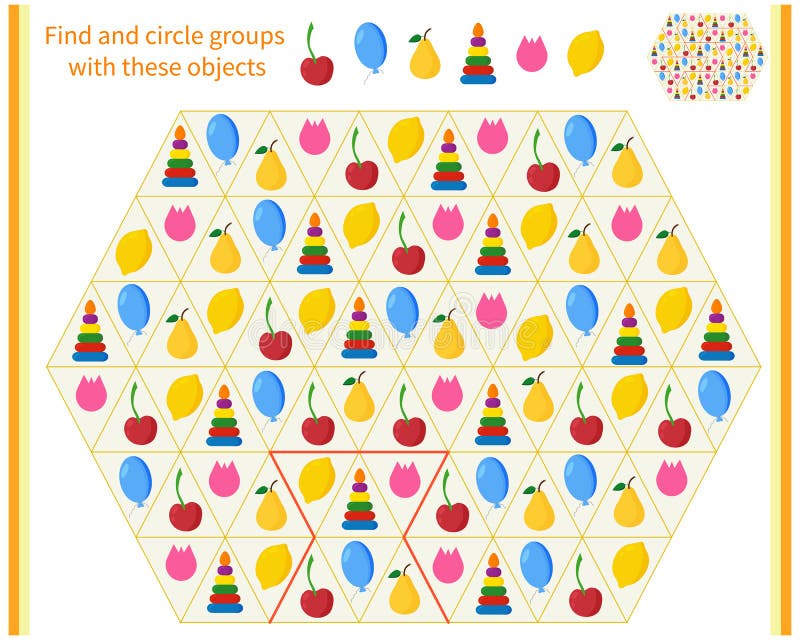 Logic Game for Children. Divide and Circle the Groups with the Objects ...