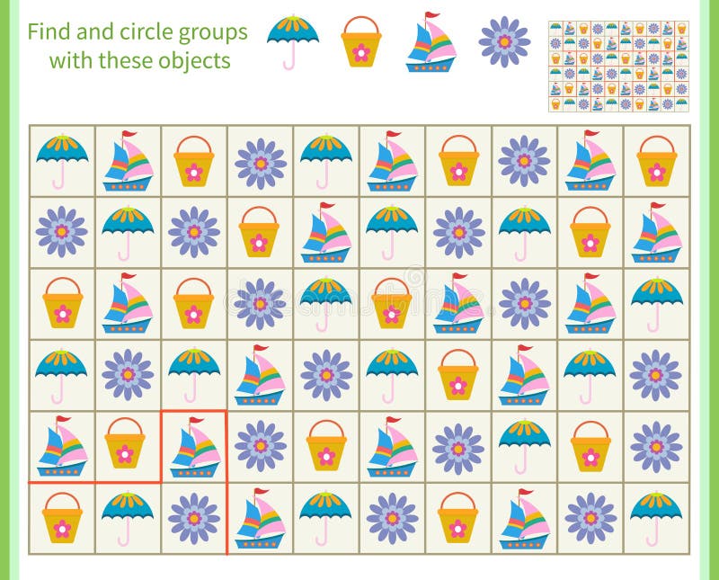 Logic Game for Children. Divide and Circle the Groups with the Objects ...