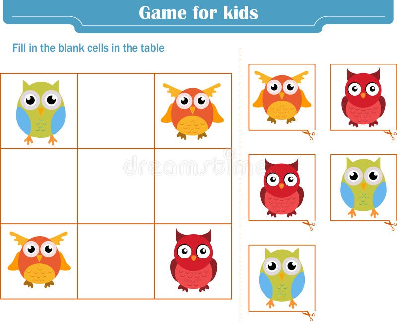 Logic Game for Children. Fill in the Blank Cells in the Table Stock ...