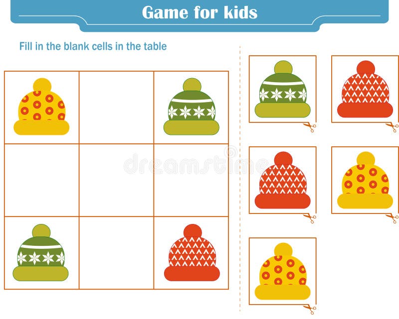 Logic Game for Children. Fill in the Blank Cells in the Table so that ...