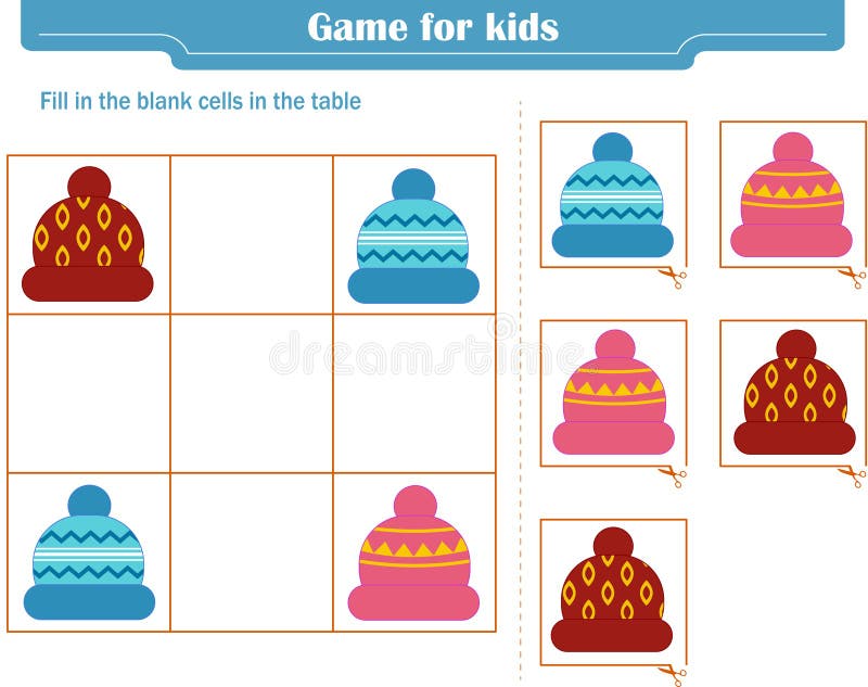 Logic Game for Children. Fill in the Blank Cells in the Table so that ...
