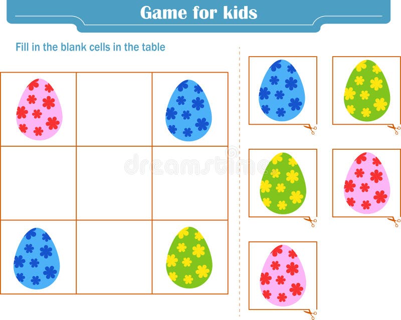 Logic Game for Children. Fill in the Blank Cells in the Table so that ...