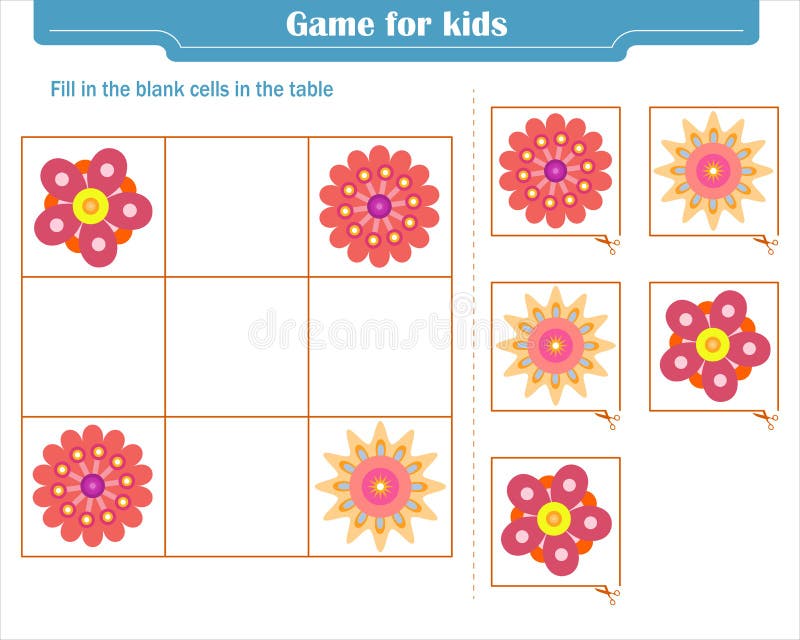 Logic Game for Children. Fill in the Blank Cells in the Table so that ...