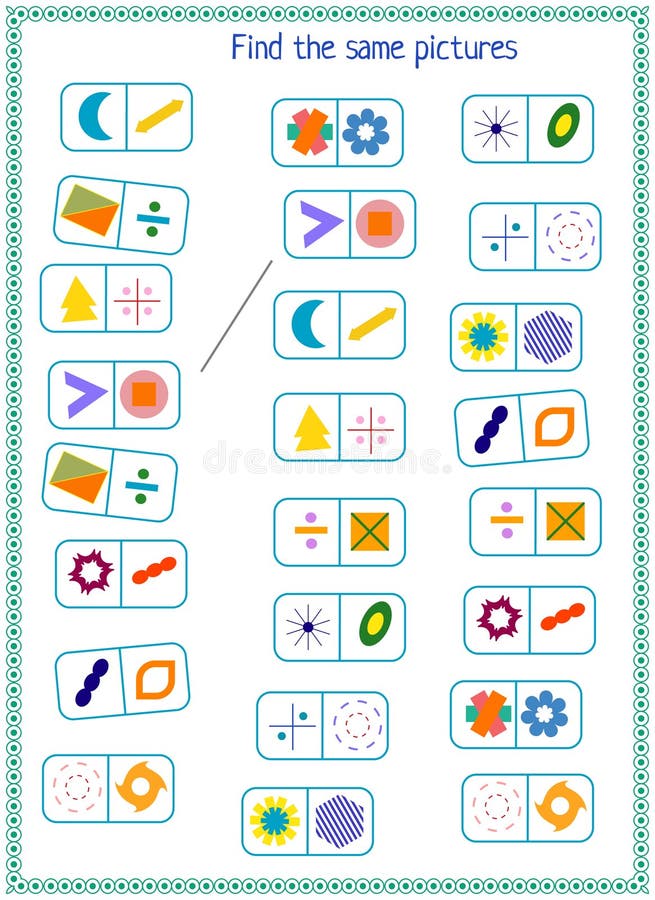 Logic Game for Children. Find and Connect Identical Shapes Stock Vector ...