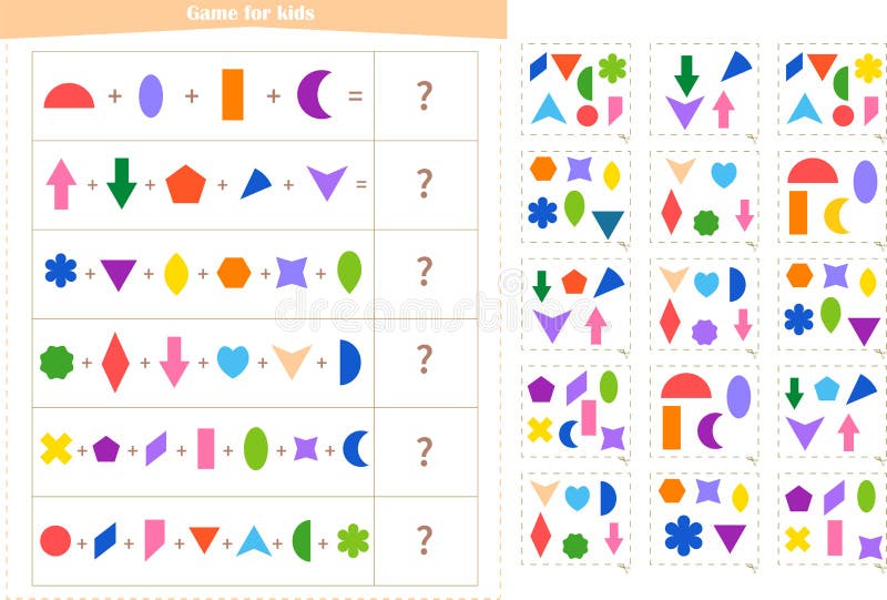 Logic Game for Children. Find the Correct Answer Card for Each Example ...