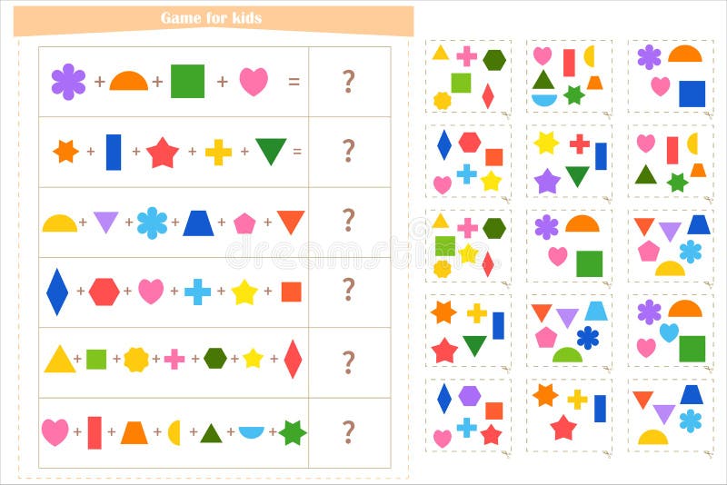 Logic Game for Children. Find the Correct Answer Card for Each Example ...