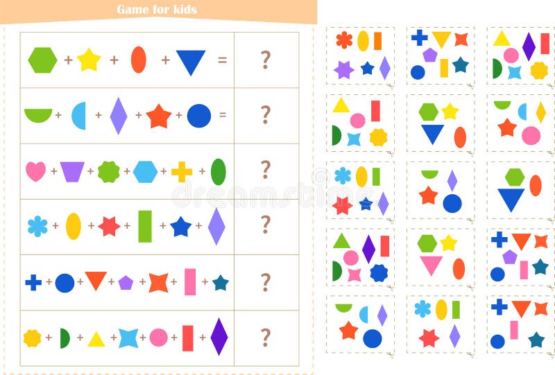 Logic Game for Children. Find the Correct Answer Card for Each Example ...