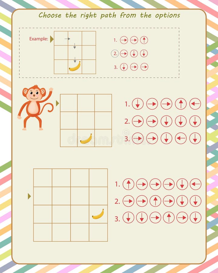 Logic Game for Children. Find the Correct Path According To the Arrows ...