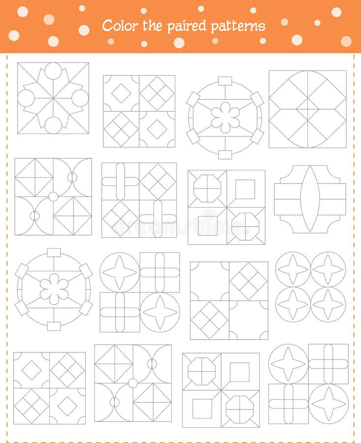 Logic Game for Children. Find Paired Patterns and Color Them Stock ...