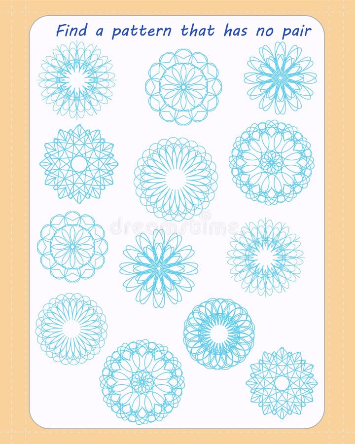 Logic Game for Children. Find Which Pattern Has No Pair Stock Photo ...