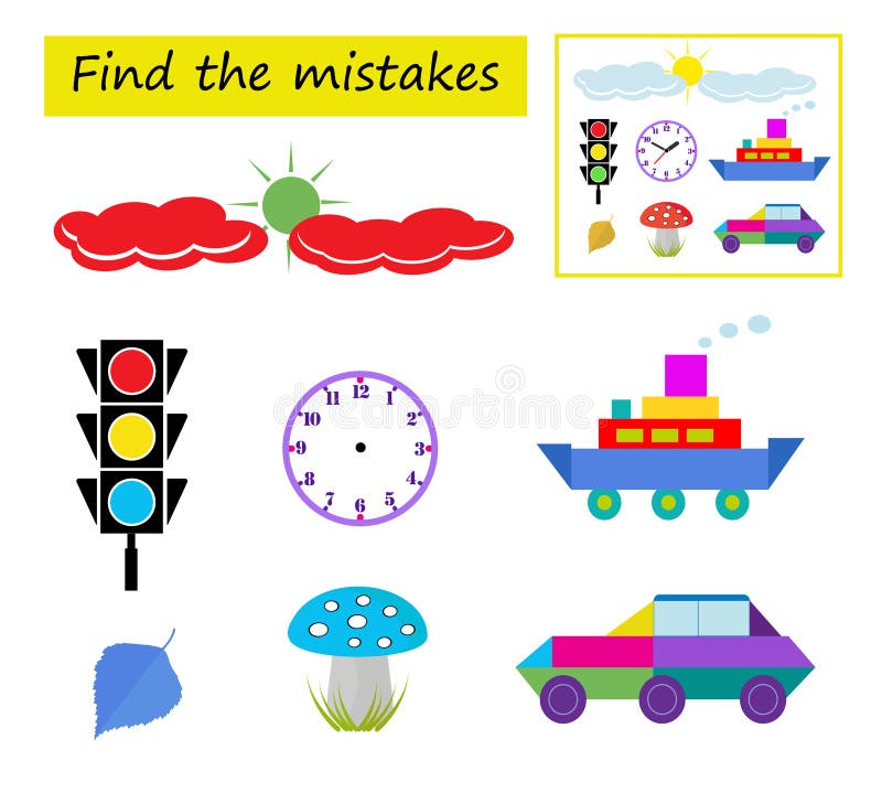 Logic Game. Find the Mistakes in the Pictures. Vector Illustration ...