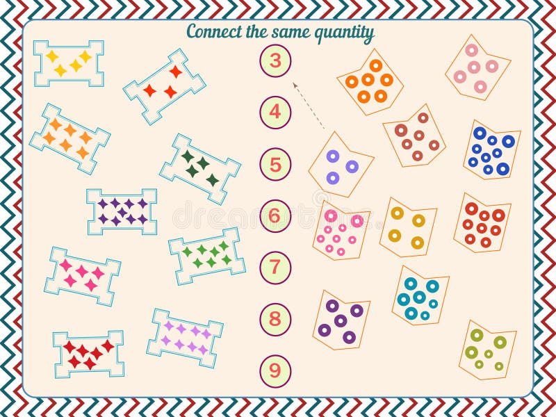 Logic Game for Preschoolers. Connect the Same Quantity Stock Vector ...