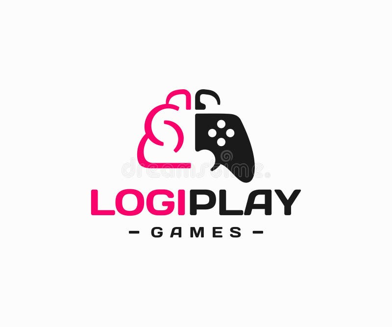 Logic Games Logo Design. Brain and Gamepad, Joystick Controller Vector ...