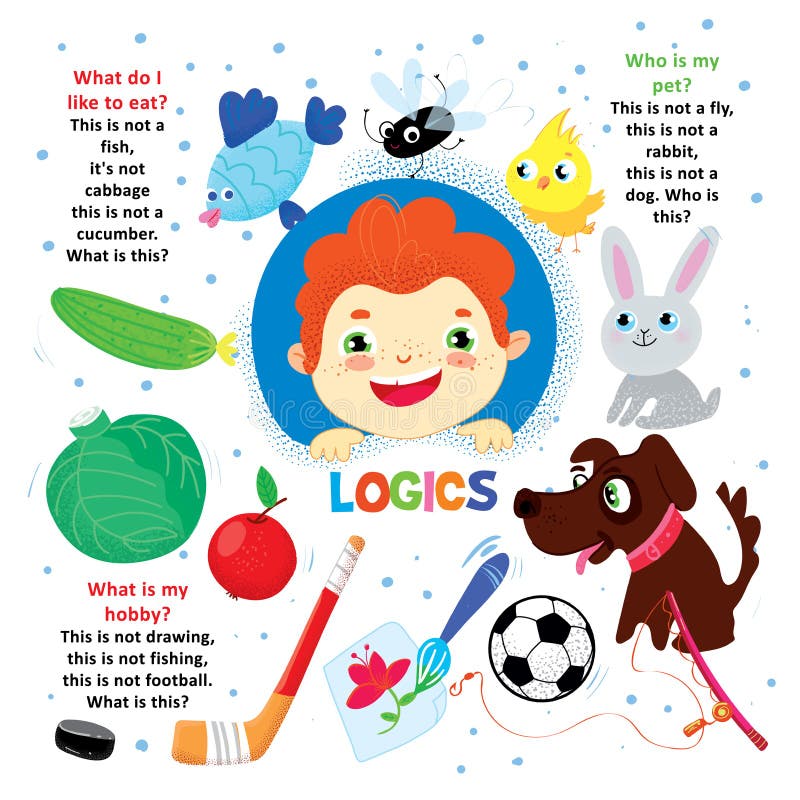 Logic Kid Question Game Printable Worksheet Cartoon Vector Stock Vector ...