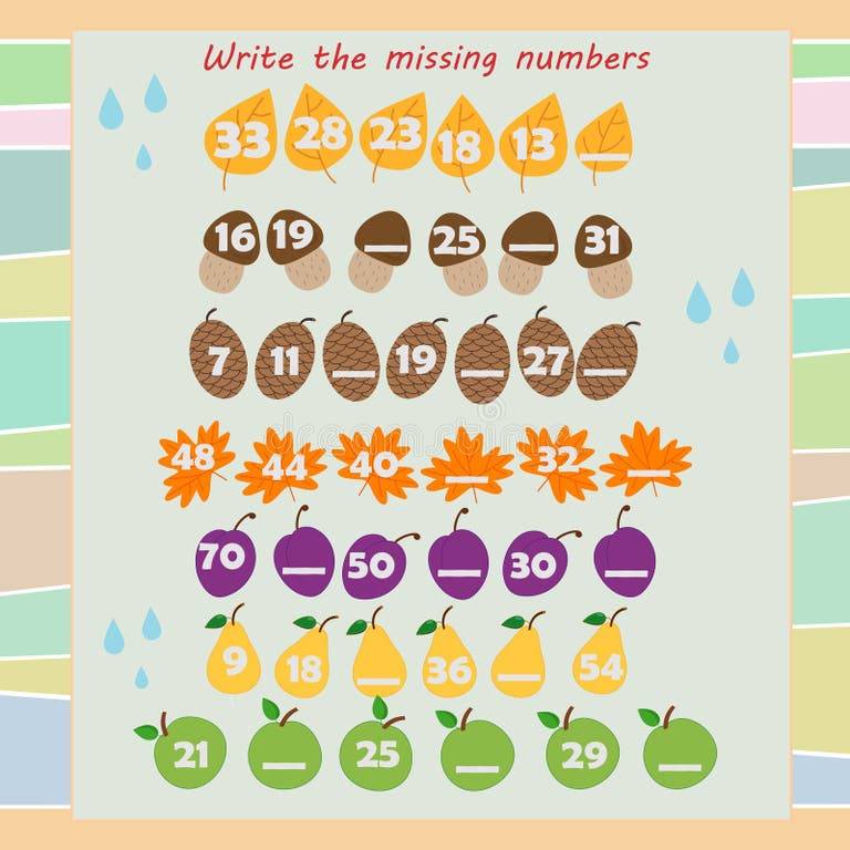 Logic Math Game for Children. Write the Missing Numbers on the Dashes ...