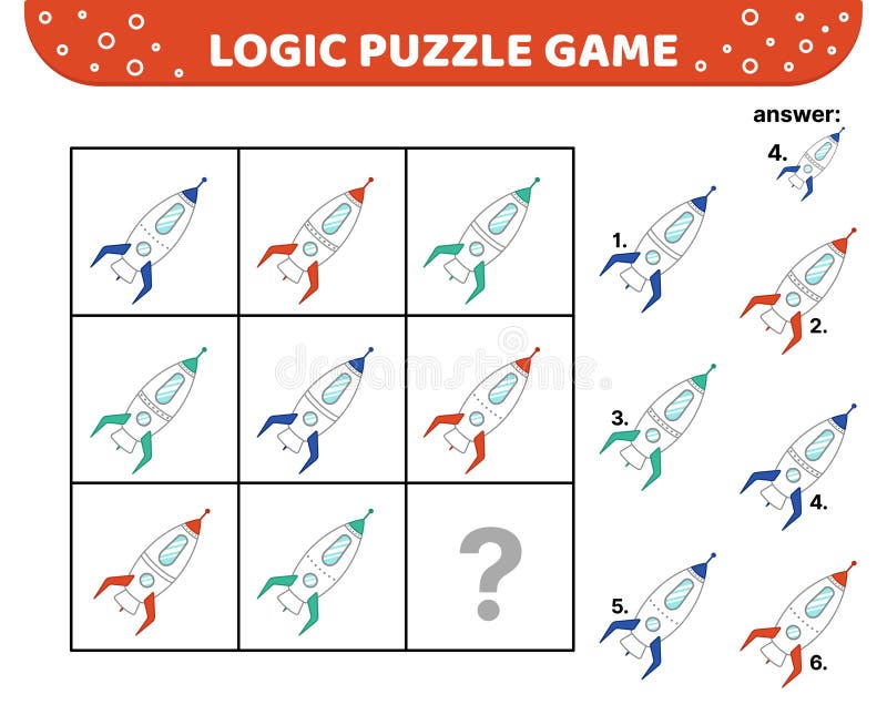 Logic Puzzle Game. Cartoon Rocket. for Kids. Cartoon Stock Vector ...