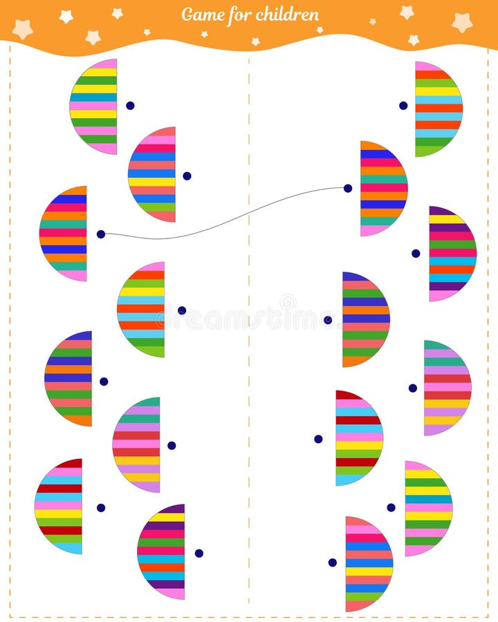 Logic Puzzle Game for Children. Find the Other Half of Each Circle and ...