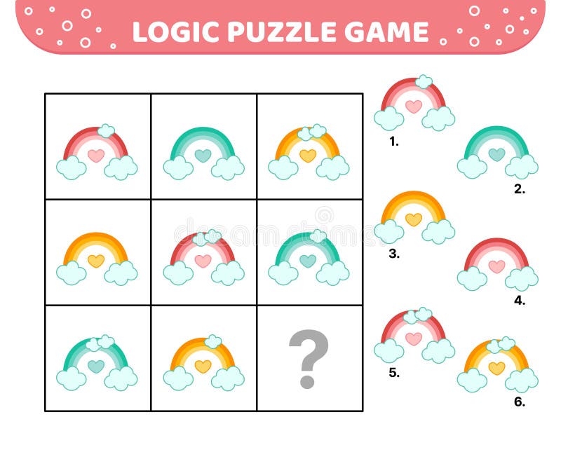 Logic Puzzle Game. Colorful Rainbow. for Kids. Cartoon Stock Vector ...