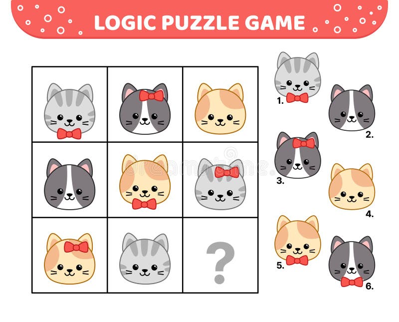 Logic Puzzle Game. Little Cats. for Kids. Cartoon Stock Vector ...